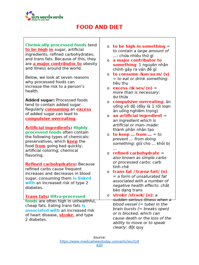 DAY-9-FOOD-AND-DIET.-ielts-nguyenhuyenpdf | PDF
