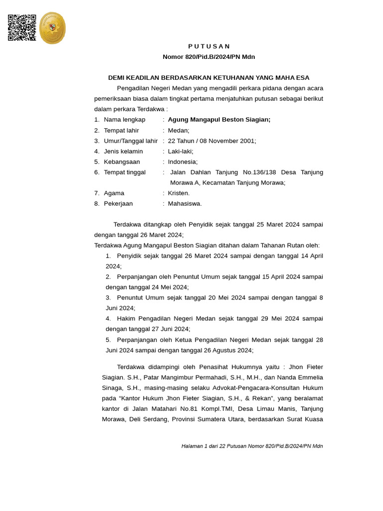 Putusan 820 Pid.b 2024 PN MDN 20240917202530 | PDF