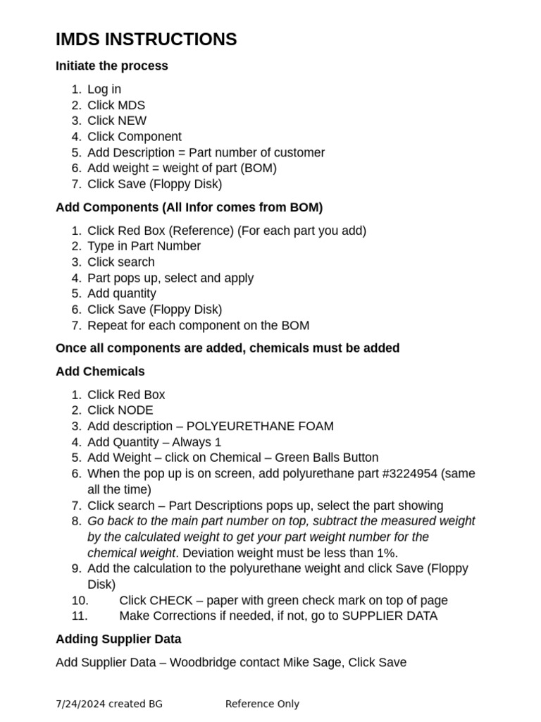 IMDS Instructions | PDF