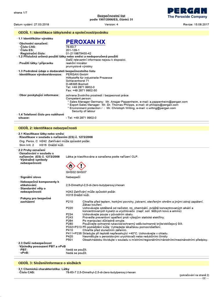 Peroxan HX - MSDS - CZ | PDF