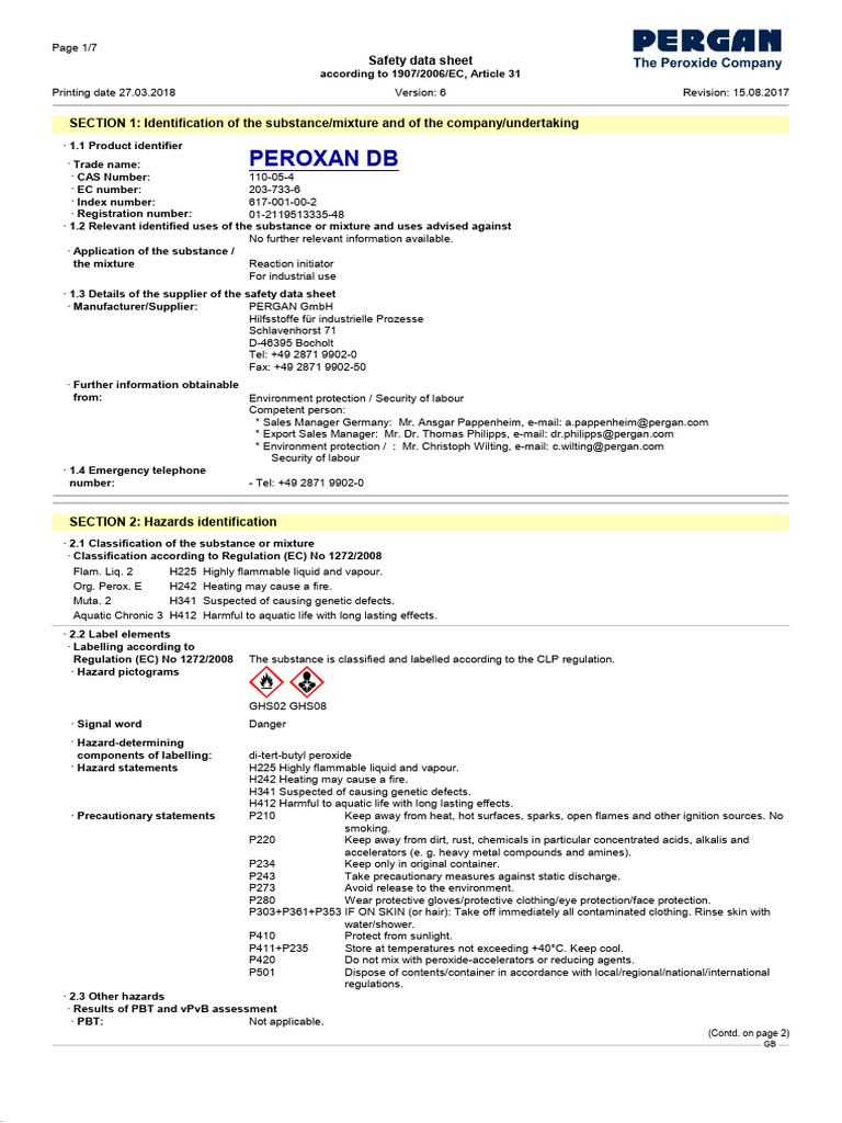 Peroxan DB - MSDS - en | PDF