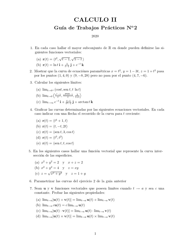 Calculo Ii: Gu Ia de Trabajos PR Acticos N | PDF
