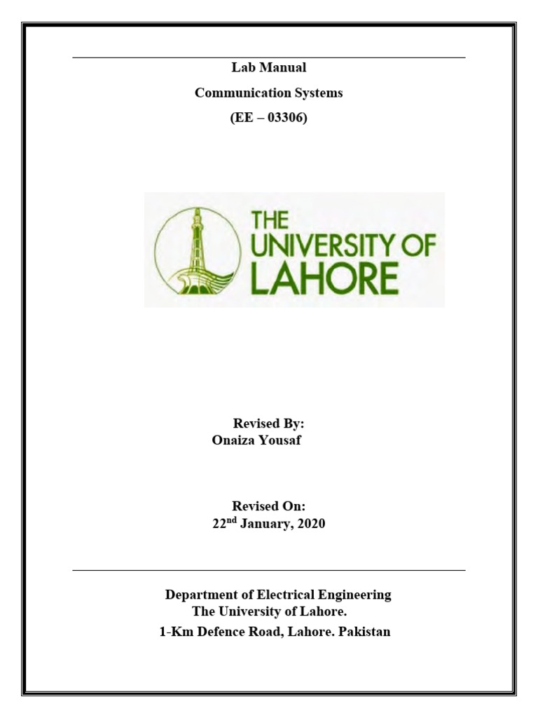 Lab Manual Communication Systems (EE - 03306) | PDF