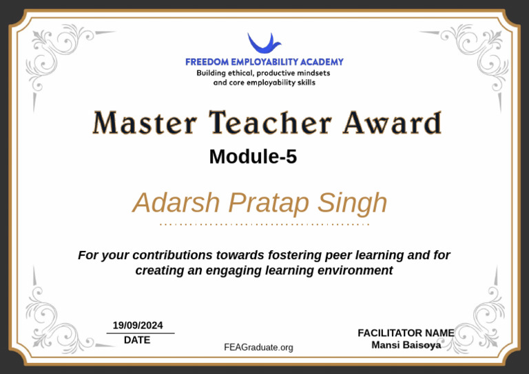 Master Teacher Award - Module 2 - Certificate | PDF