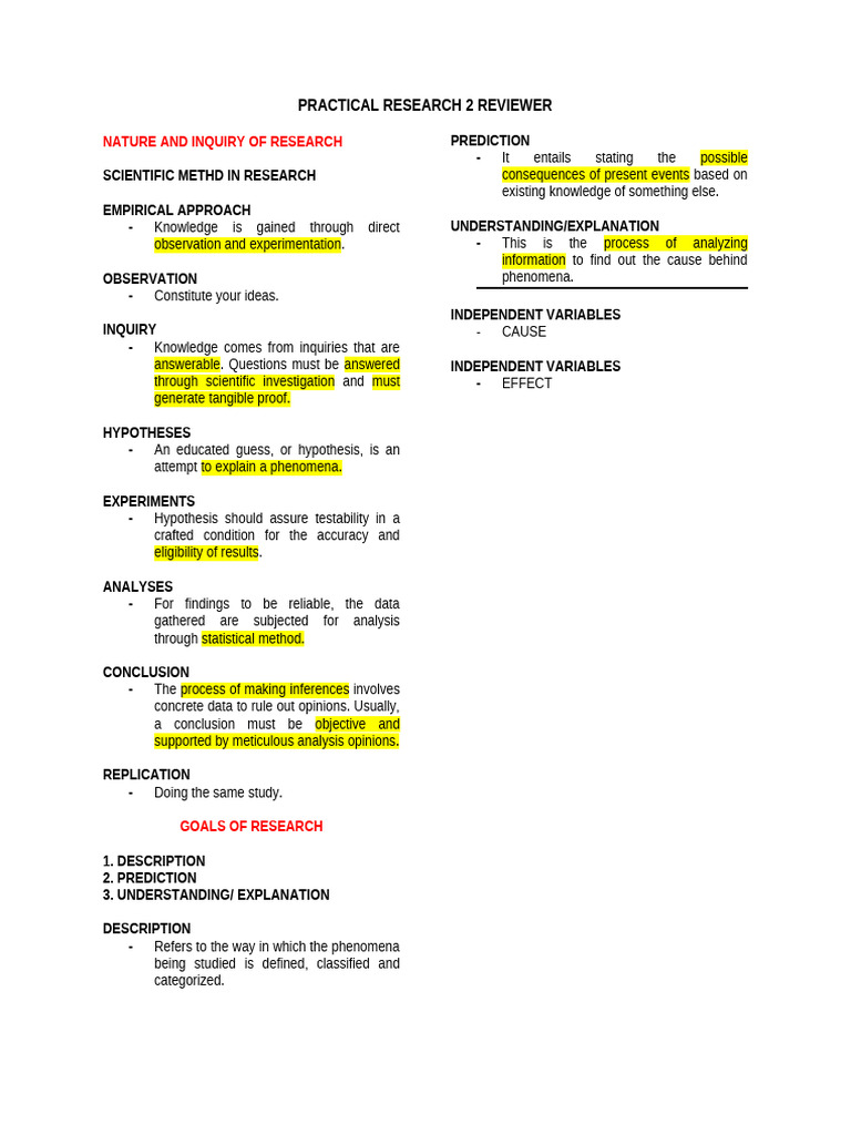Practical Research 2 Reviewer | PDF | Experiment | Social Science