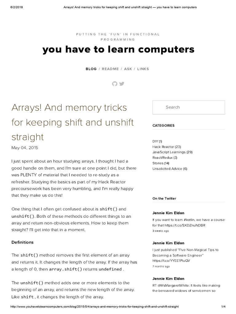 Arrays! and Memory Tricks For Keeping Shift and Unshift Straight - You Have To Learn Computers | PDF
