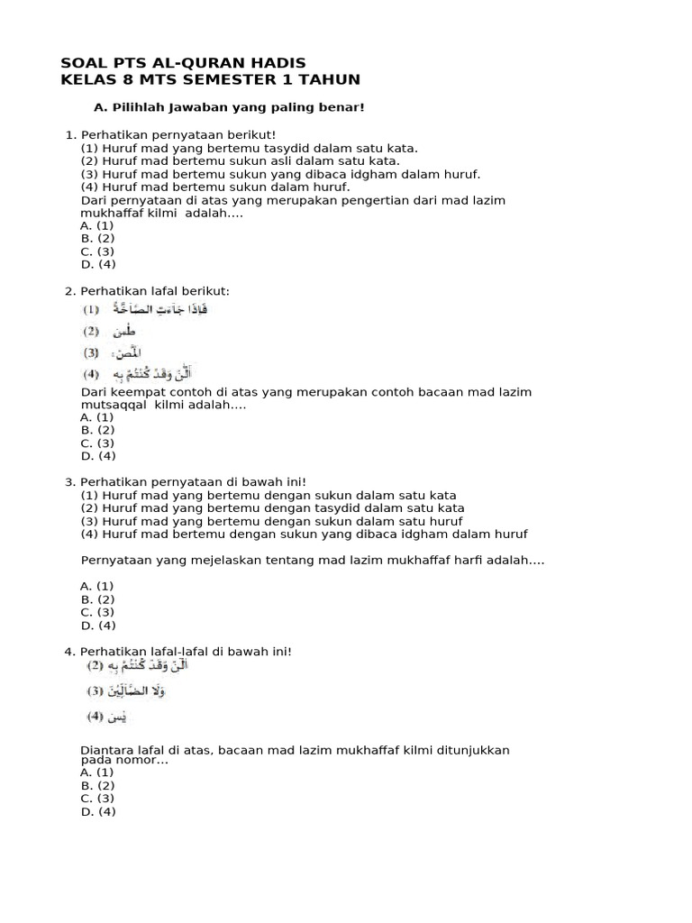 Soal PTS QH Kelas 8 MTS 2021 | PDF