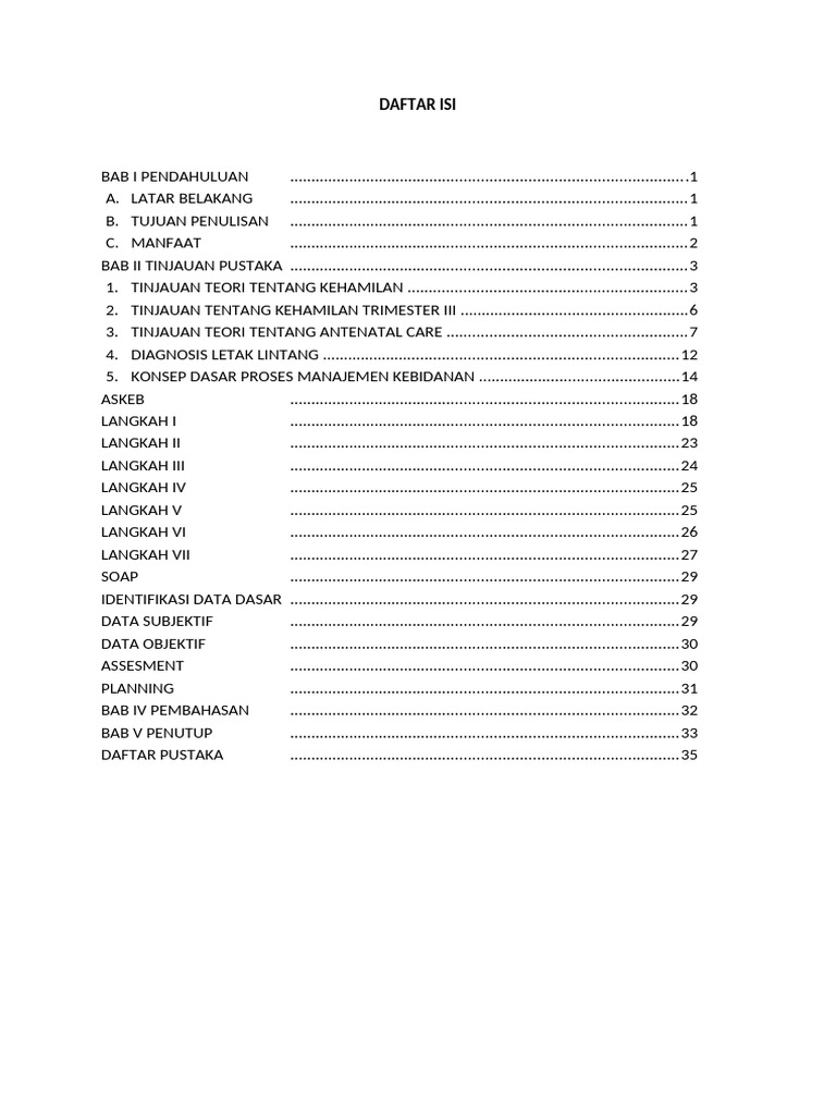 Daftar Isi Askeb Seminar | PDF