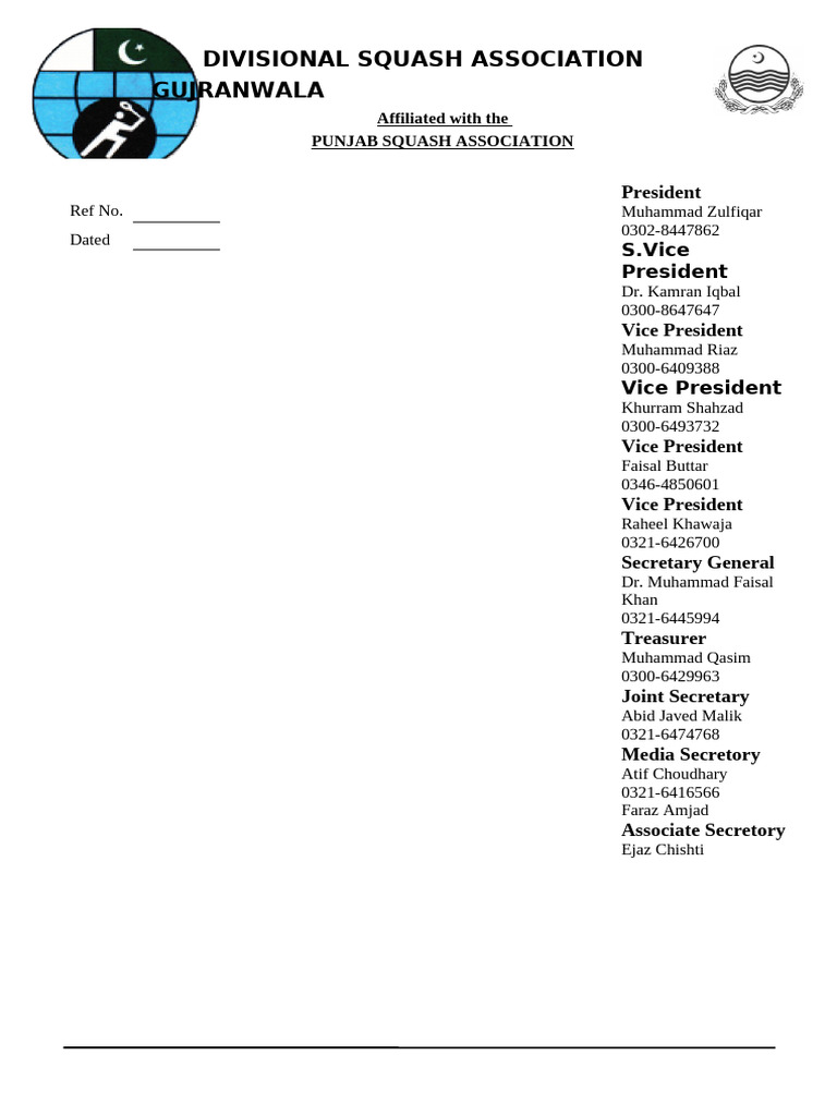 Leadership of Gujranwala Squash Association | PDF