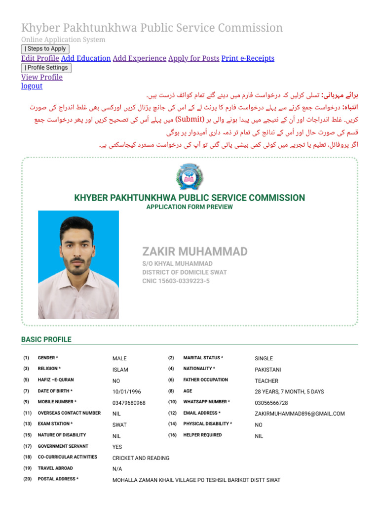 Review Application Form - KP PSC Online Application System | PDF ...