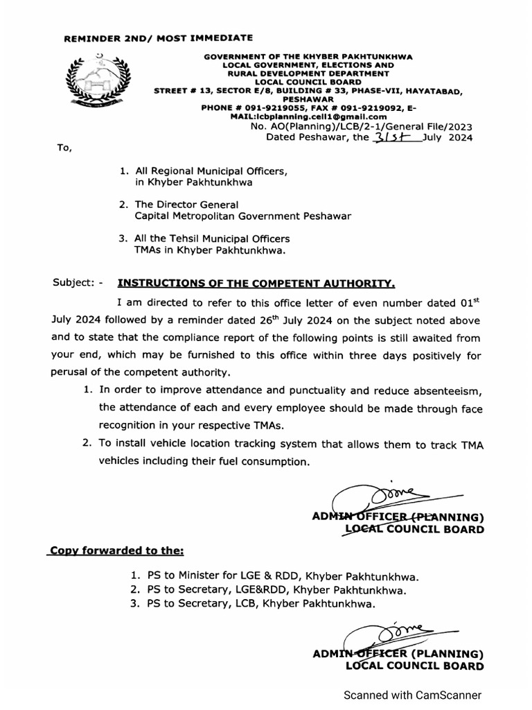 Instructions of The Competent Authority (Reminder 2nd) | PDF