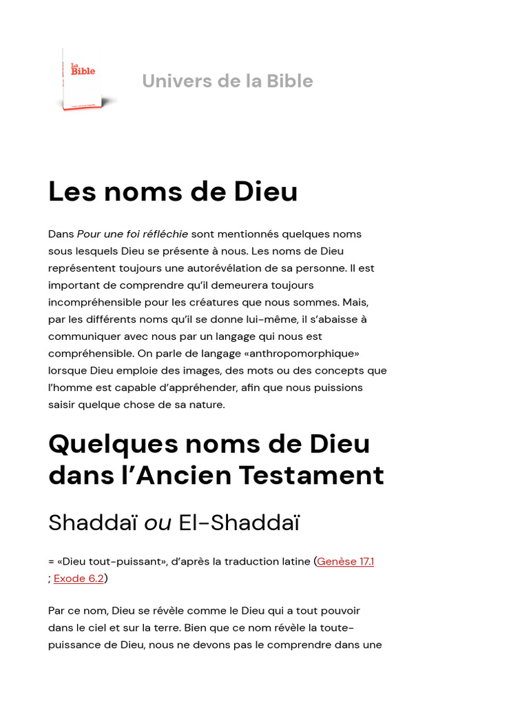 Les Noms de Dieu - Univers de La Bible - 064751 | PDF