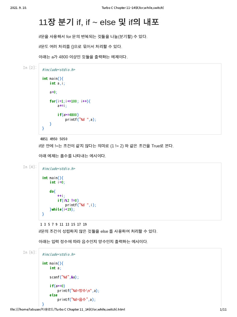 C Chapter 11 - 14 (If, For, While, Switch) | PDF