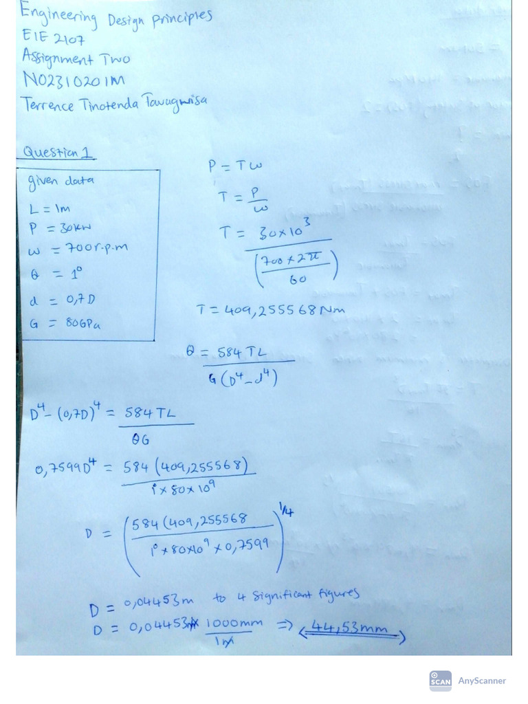Engineering design principles Assignment 2 | PDF