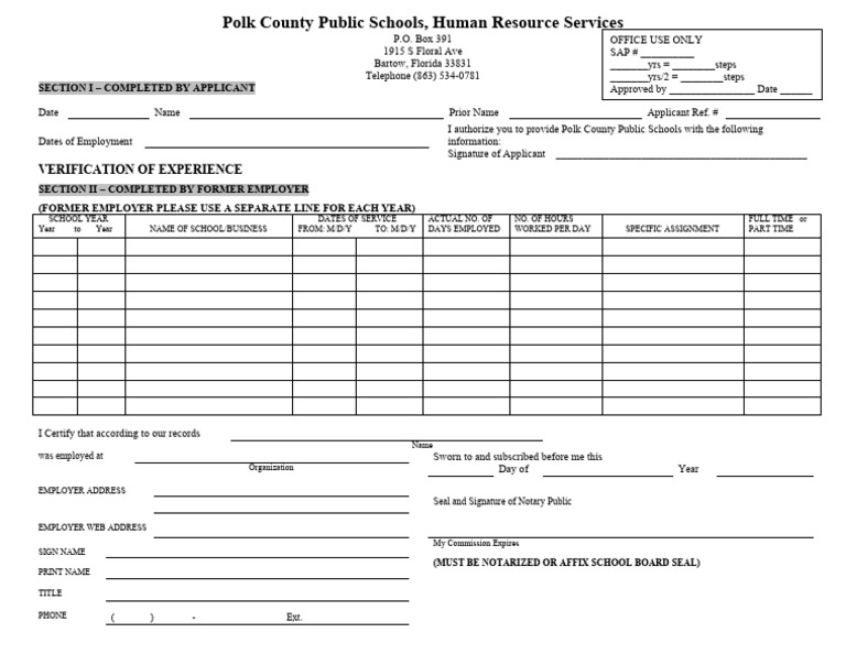 Experience Verification Form | PDF