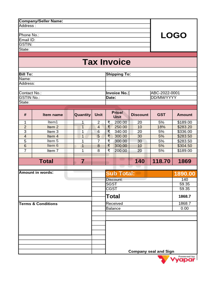 GST Bill Format 001 | PDF
