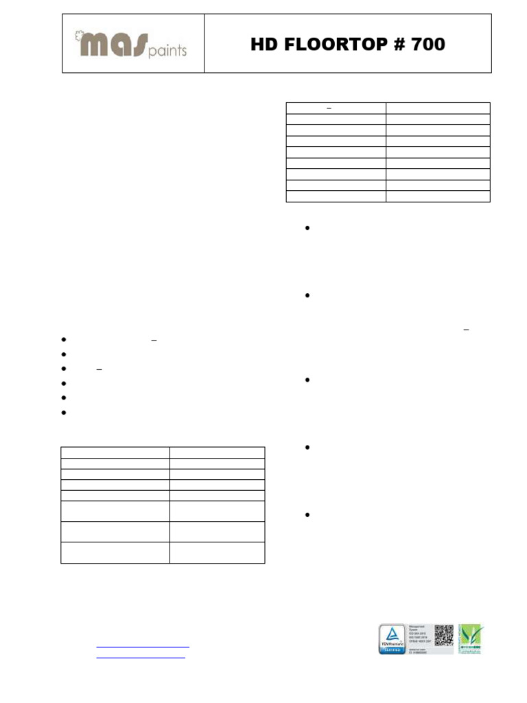 HD Floortop 700 Datasheet | PDF