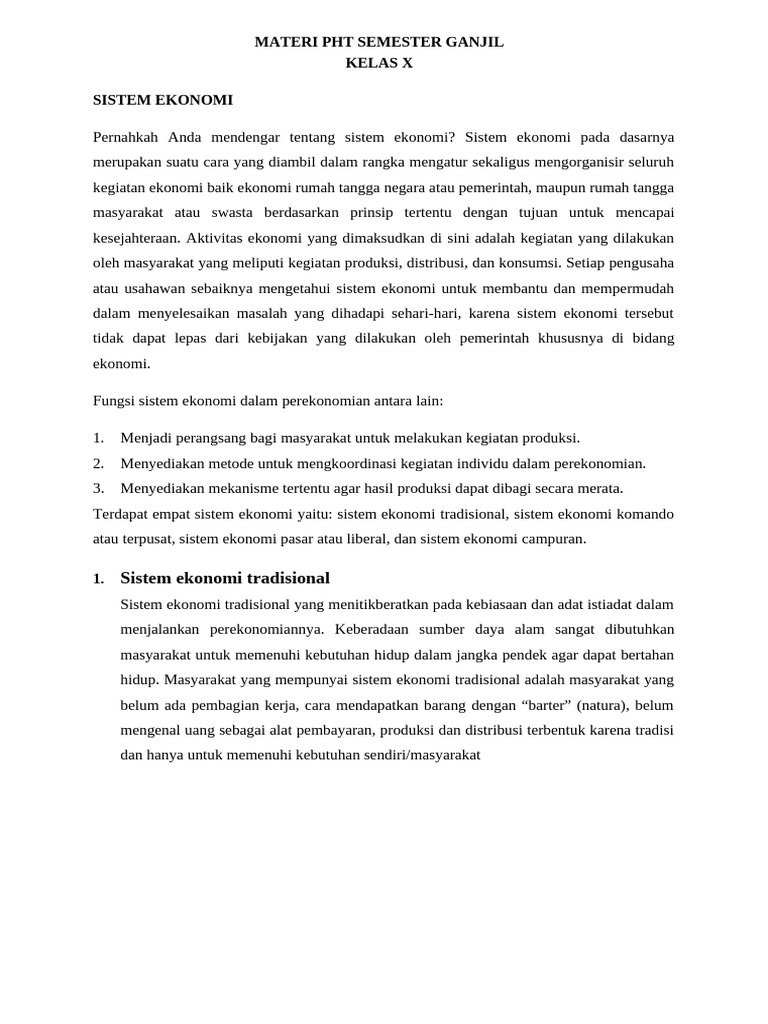 Materi Ekonomi PHT X | PDF