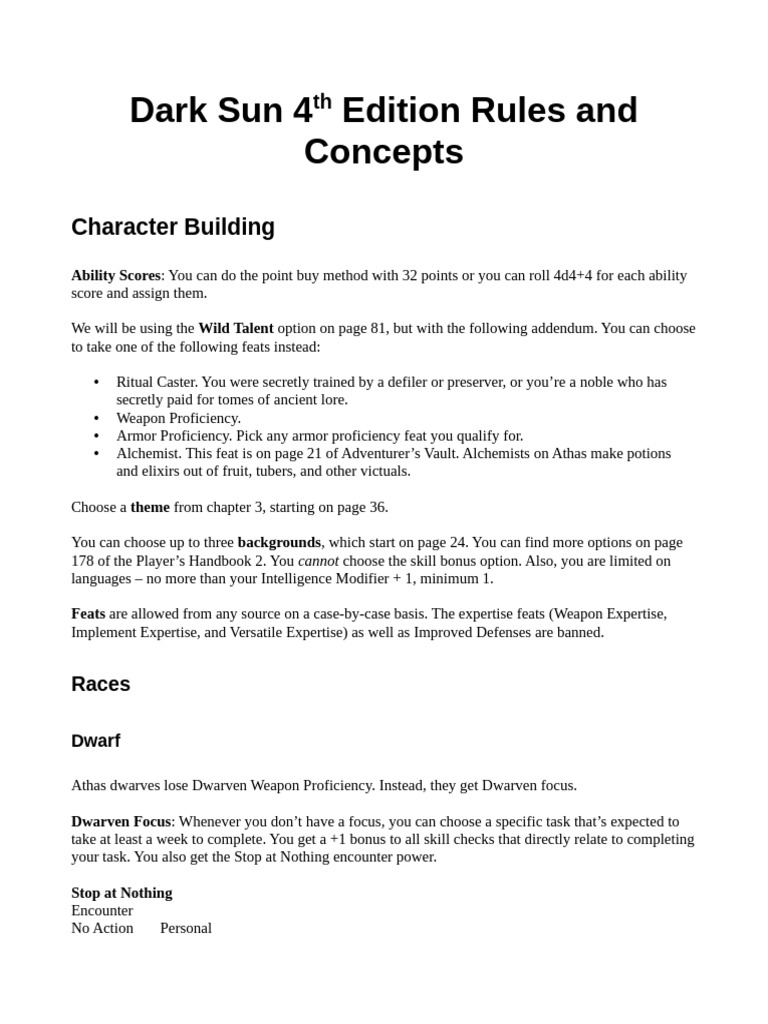 Dark Sun 4E Character Rules Guide | PDF | Dwarf (Dungeons & Dragons) | Law