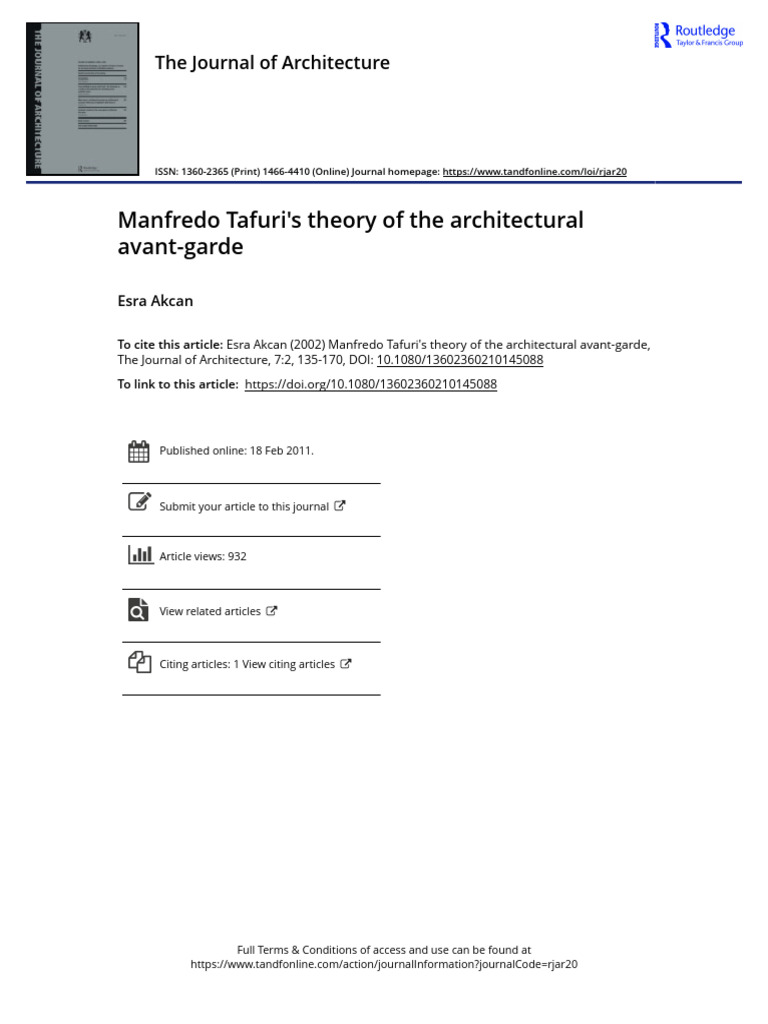 essay-Esra Akcan-Manfredo Tafuri s theory of the architectural avant ...
