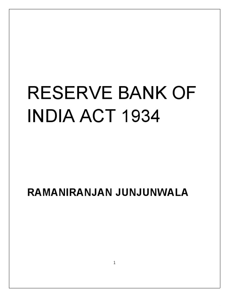 Reserve Bank of India Act 1934 Final | PDF | Reserve Bank Of India ...