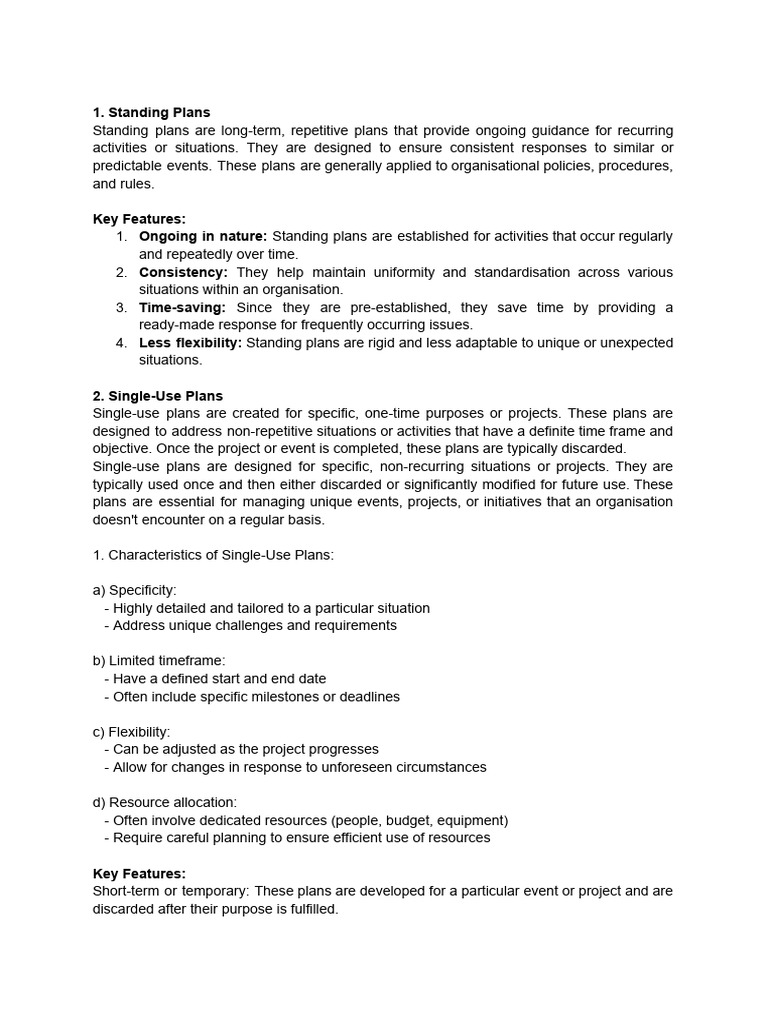 Single Use Plans and Standing Plans | PDF | Policy | Art