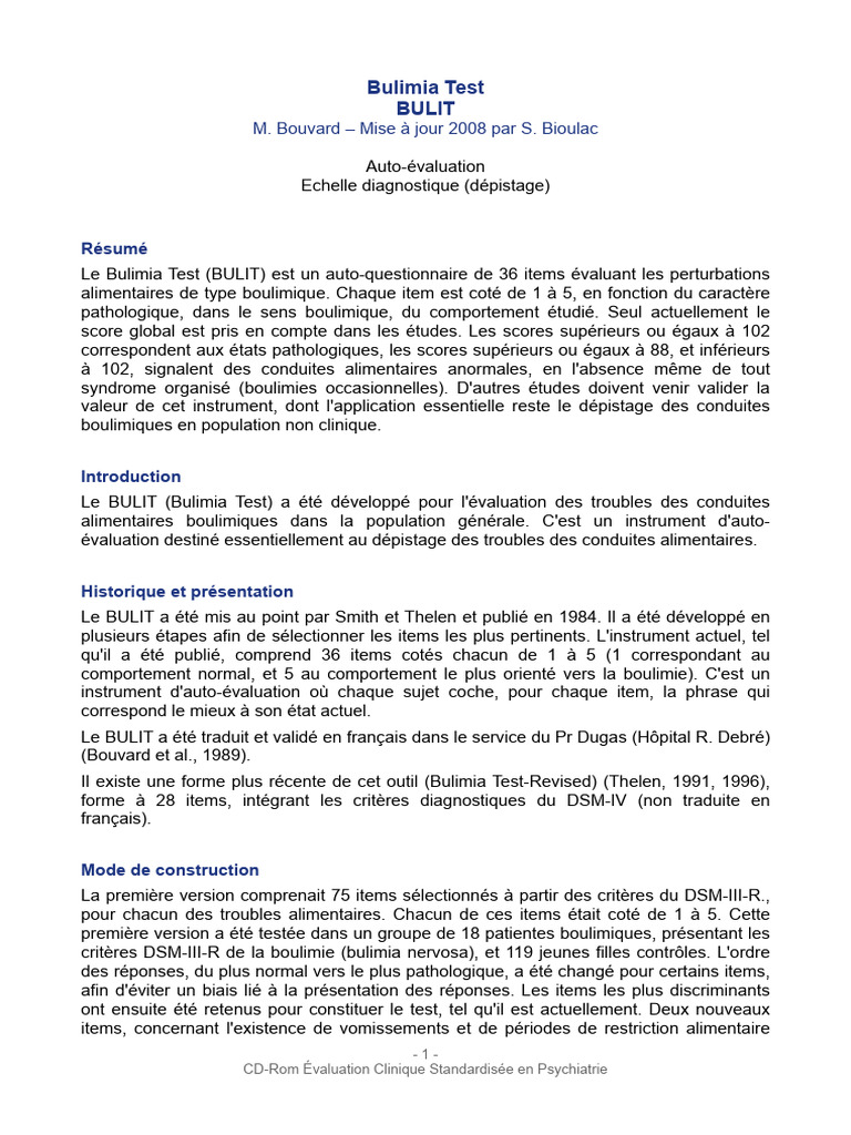 BULIT - Échelle Boulimie | PDF