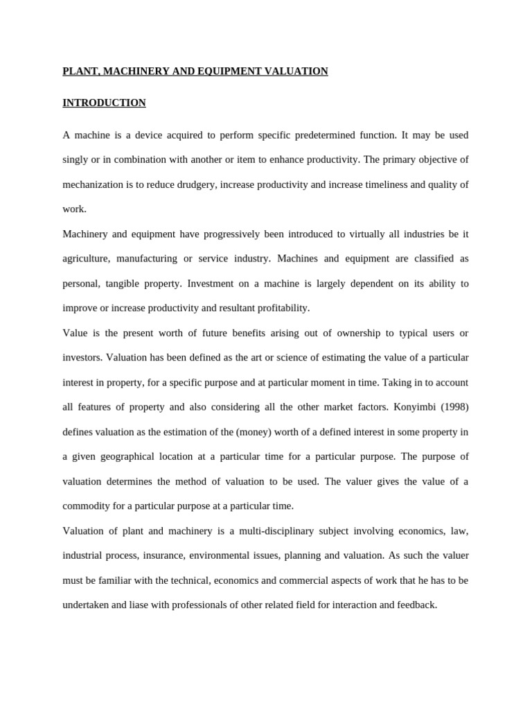 PLANT and Machinery Valuation Notes | PDF