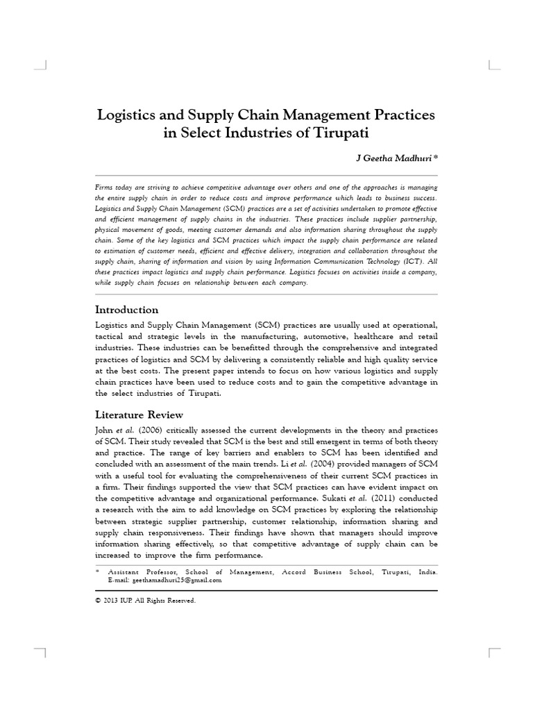 Logistics and Supply Chain Management Practices | PDF