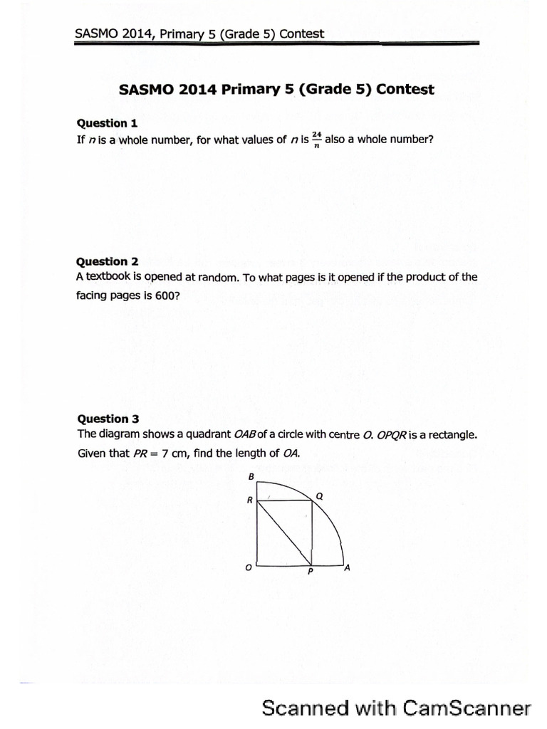 Sasmo Grade 5 Past Paper 2014-2018 | PDF | Area | Triangle