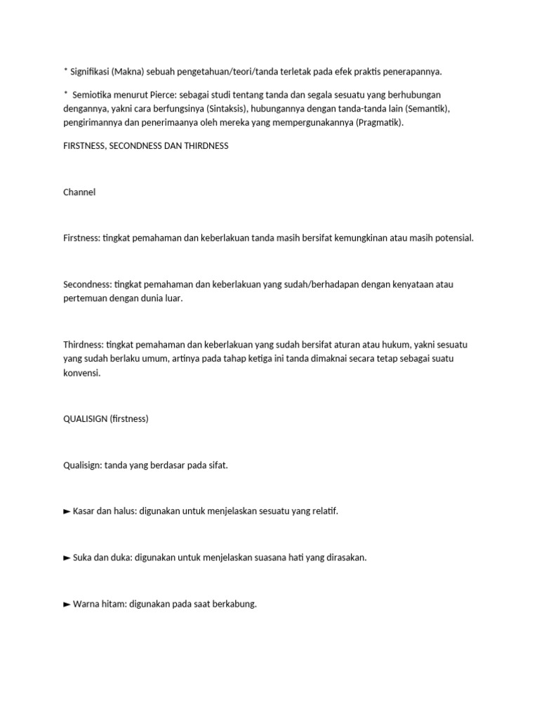 Signifikasi Dalam Metode Sanders Pierce | PDF | Seni & Disiplin Bahasa
