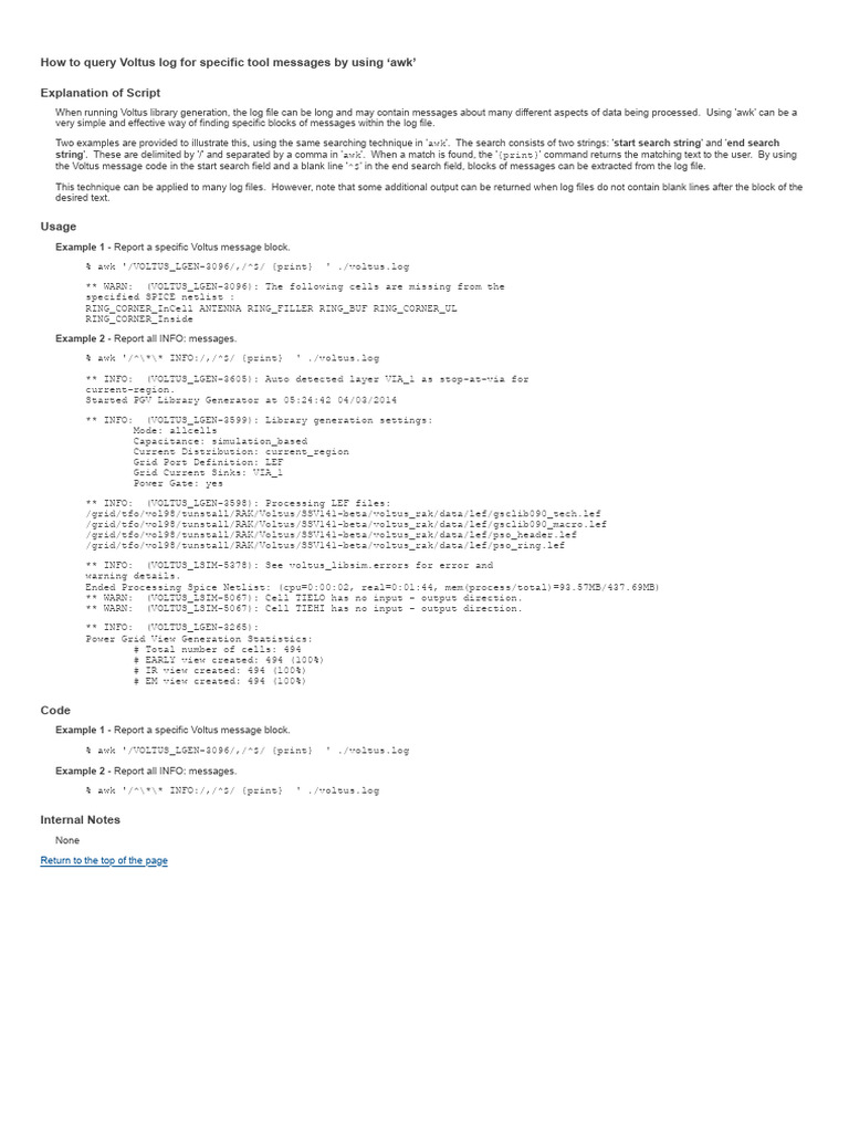 How To Query Voltus Log For Specific Tool Messages by Using Awk' | PDF | Software Engineering ...
