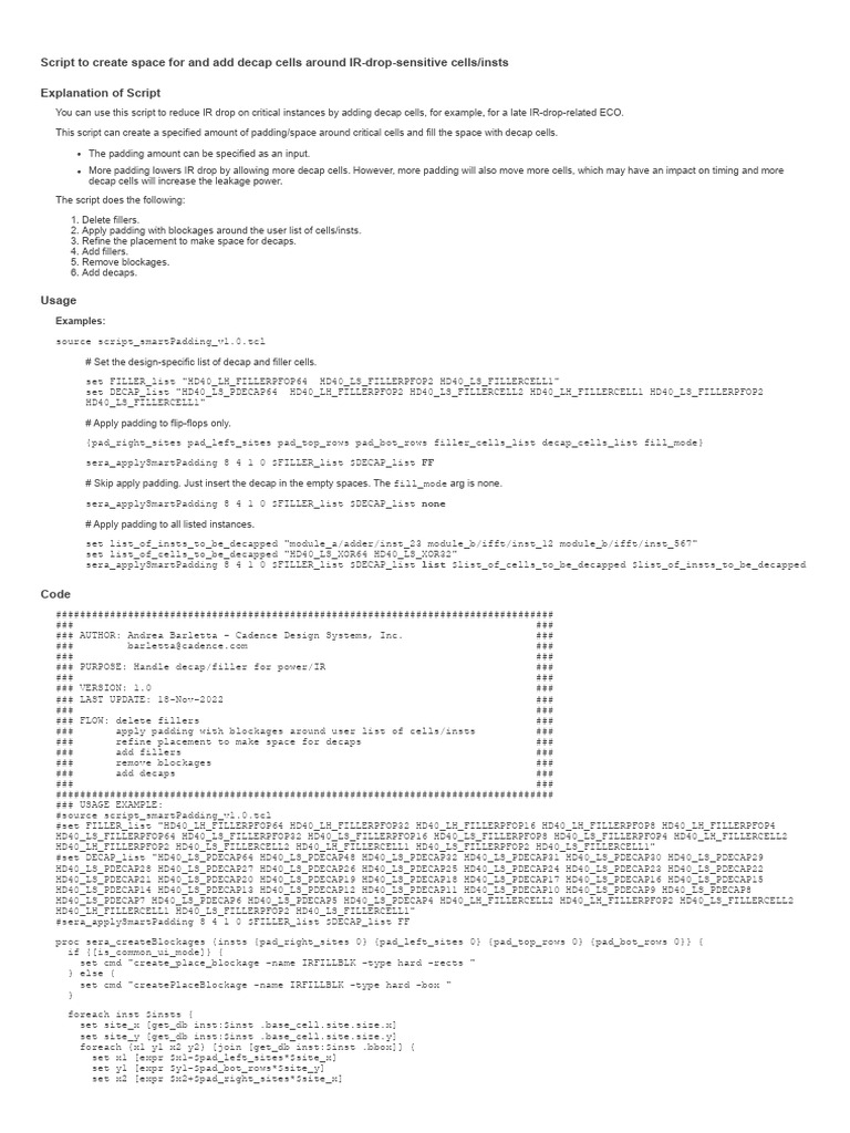 Script To Create Space For and Add Decap Cells Around IR-drop-sensitive Cells - Insts | PDF ...
