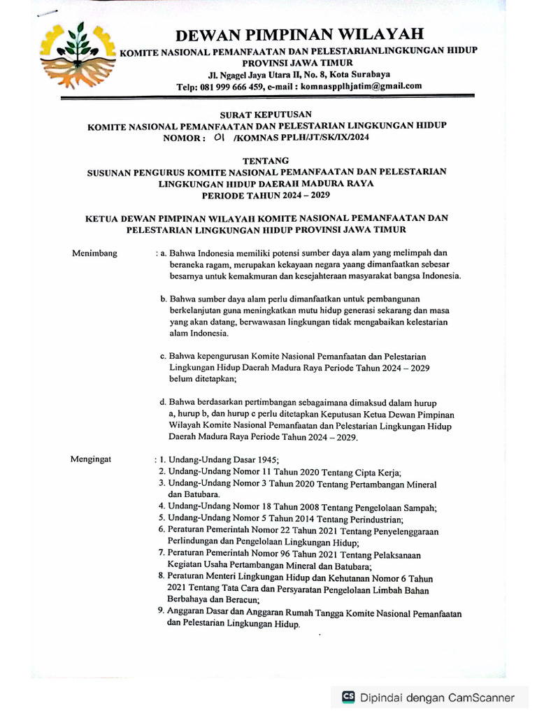Surat Keputusan DPD Komnas PPLH Madura Raya | PDF
