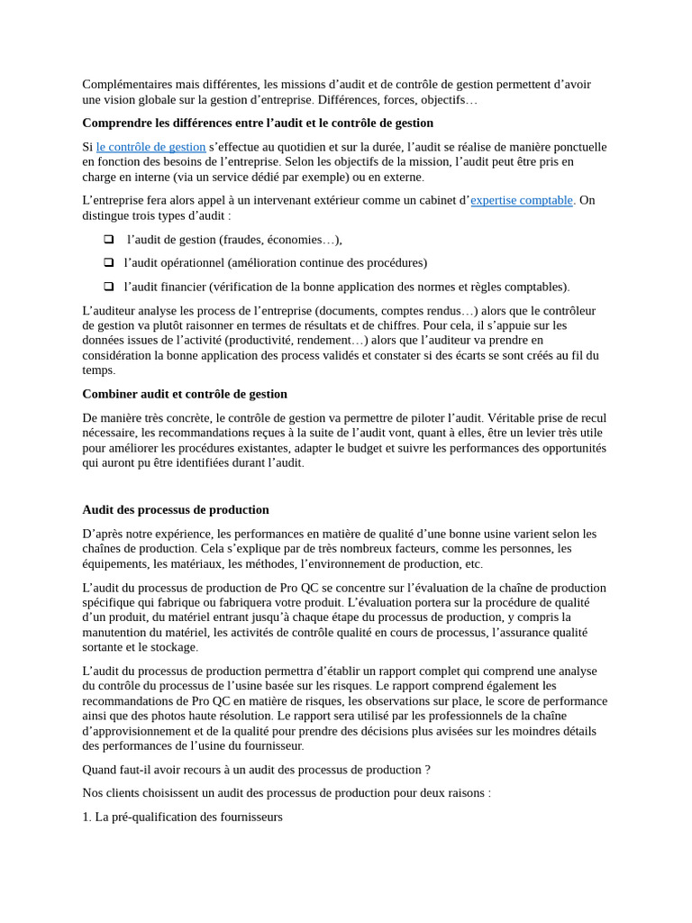 Audit Des Processus de Production | PDF