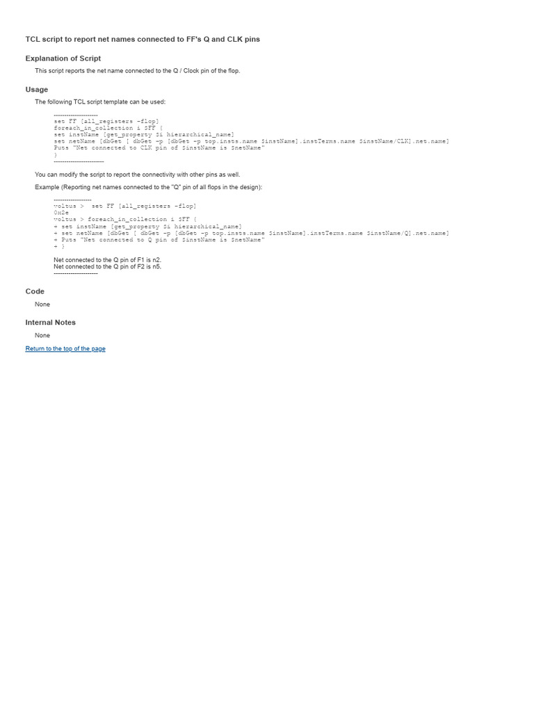 TCL Script To Report Net Names Connected To FF's Q and CLK Pins | PDF ...