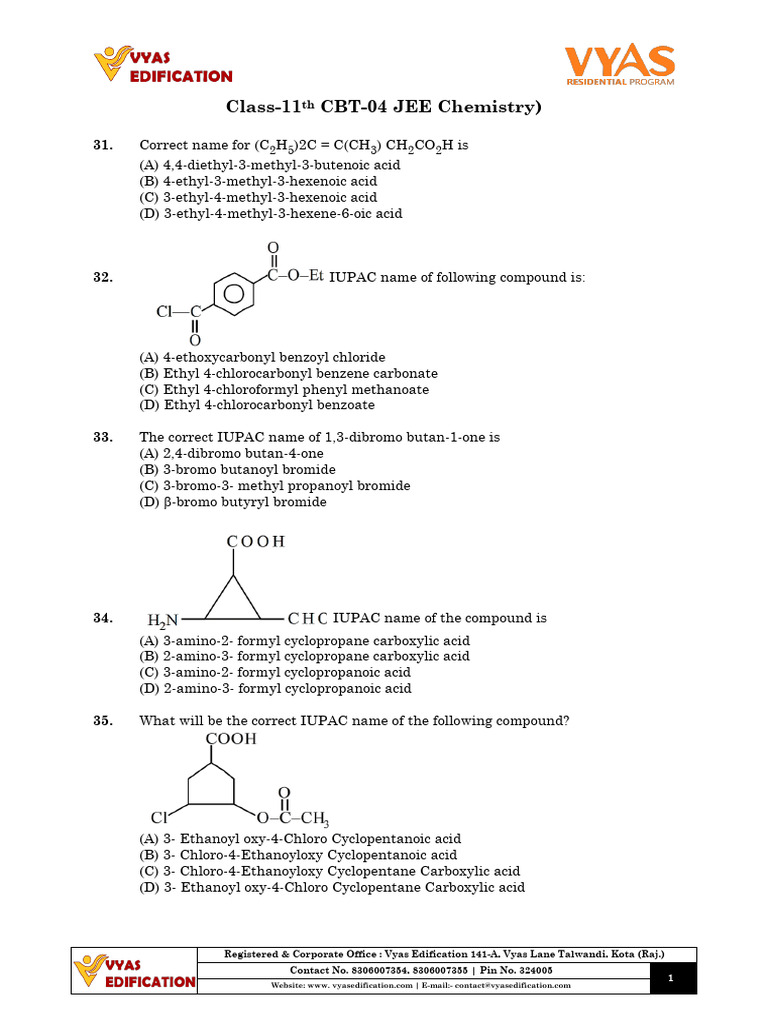 Chem - 11th JEE Paper | PDF