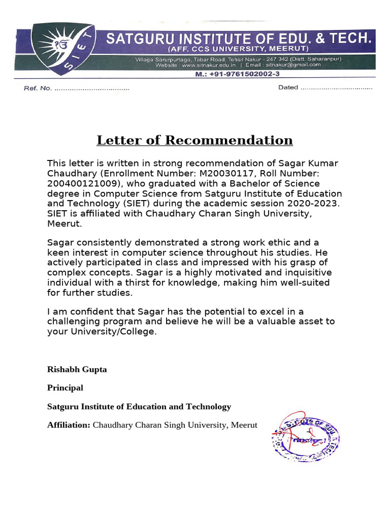 Sample LOR 2 Principal | PDF