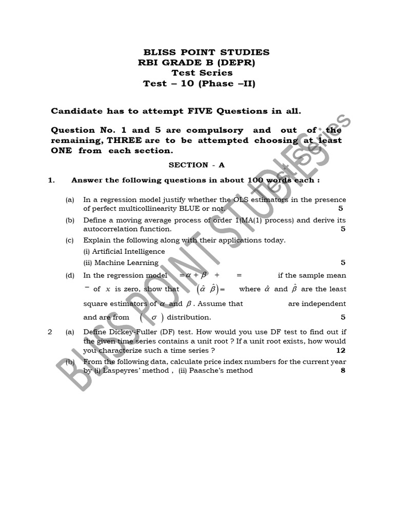 Rbi Grade B (Depr) - Test-10 | PDF | Fixed Effects Model | Teaching ...