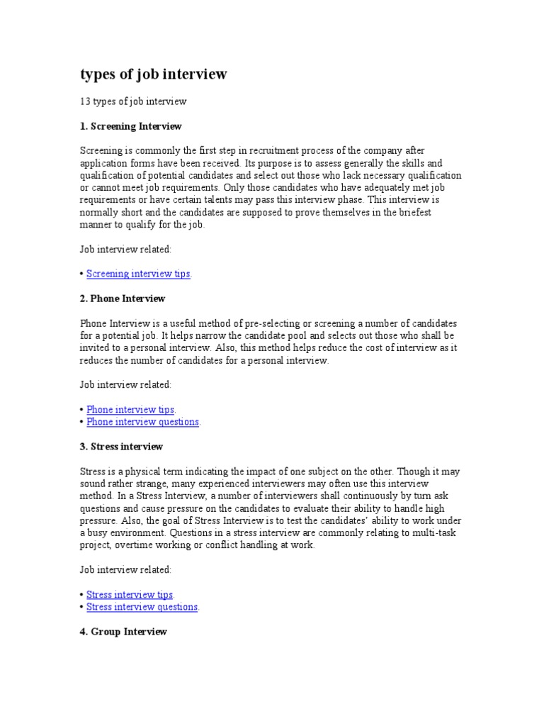 Types of Job Interview | PDF | Job Interview | Interview