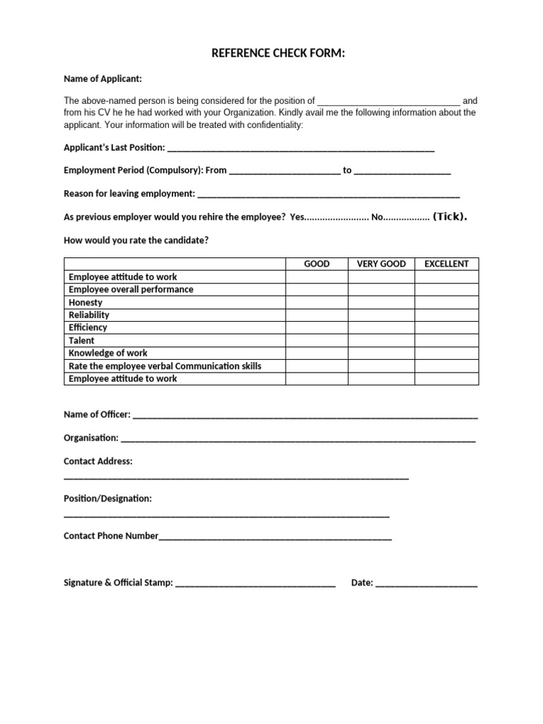 Reference Check Form | PDF