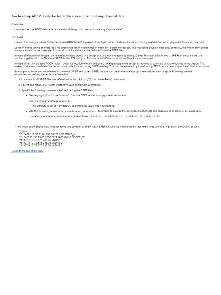 How To Set Up AOCV Derate For Hierarchical Design Without Any Physical Data | PDF | Computing ...