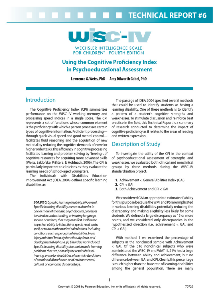 Wisc IV Technical Report Gai Cpi | PDF