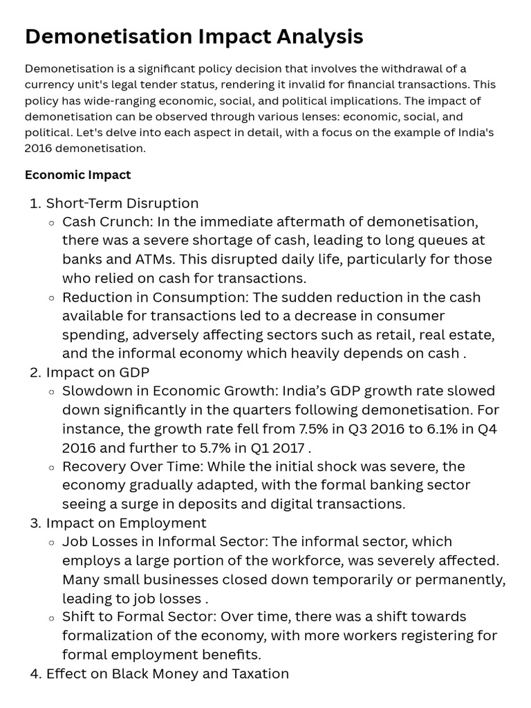 Demonetisation Impact Analysis | PDF