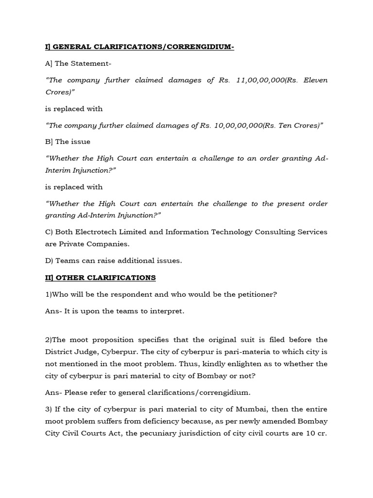 Clarifications (Intra Moot 2024) | PDF