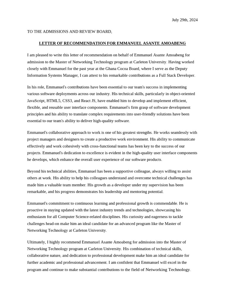 Emmanuel Reference Bright Arhin | PDF