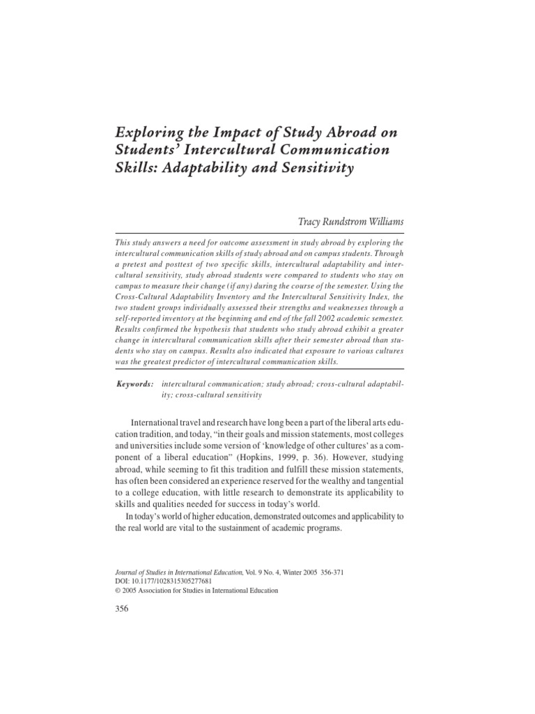 Exploring The Impact of Study Abroad On Students' Intercultural ...