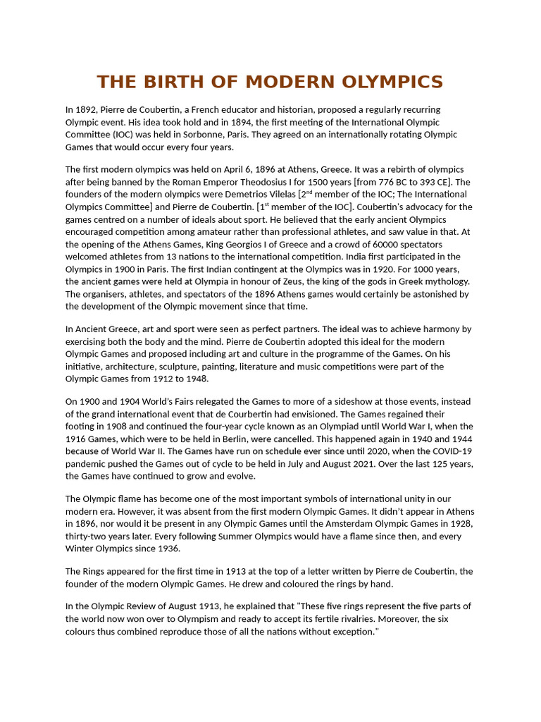 THE BIRTH OF MODERN OLYMPICS - Ted Talk | PDF