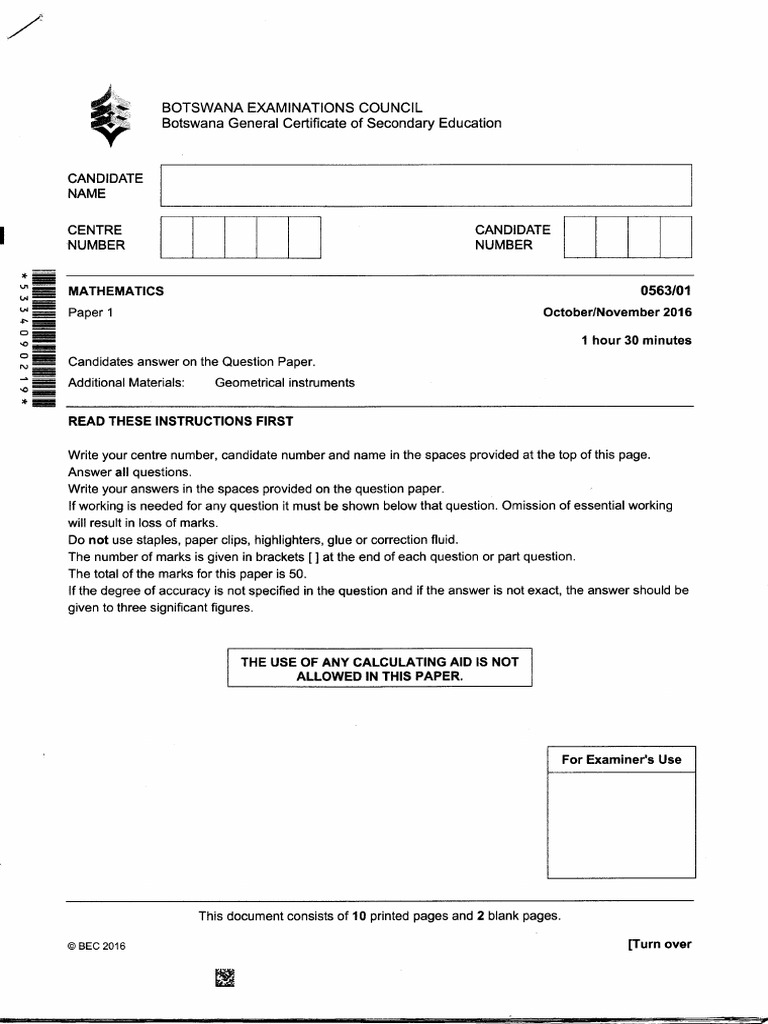Bgcse Maths PP1 2016 | PDF