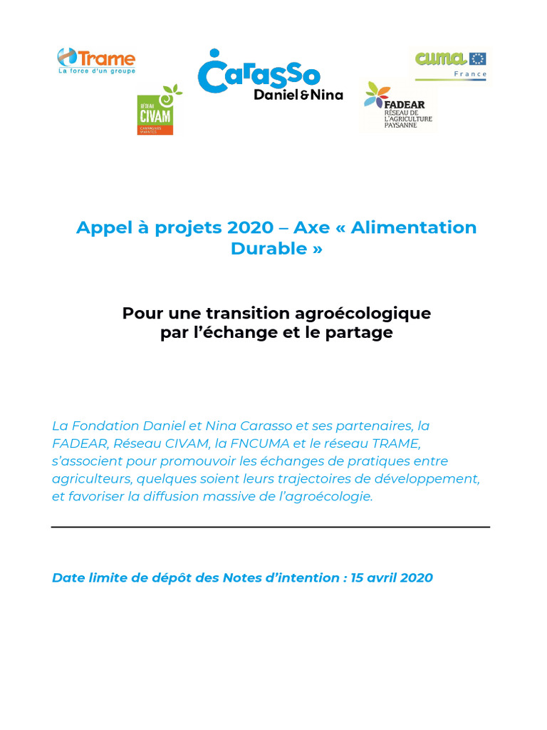 Note de Cadrage AAP 2020 - Pour Une Transition Agroécologique Par L ...
